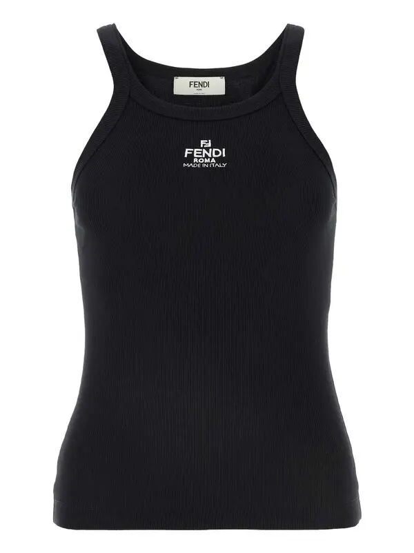 Fendi Ribbed Cotton Logo Tank Top - Black