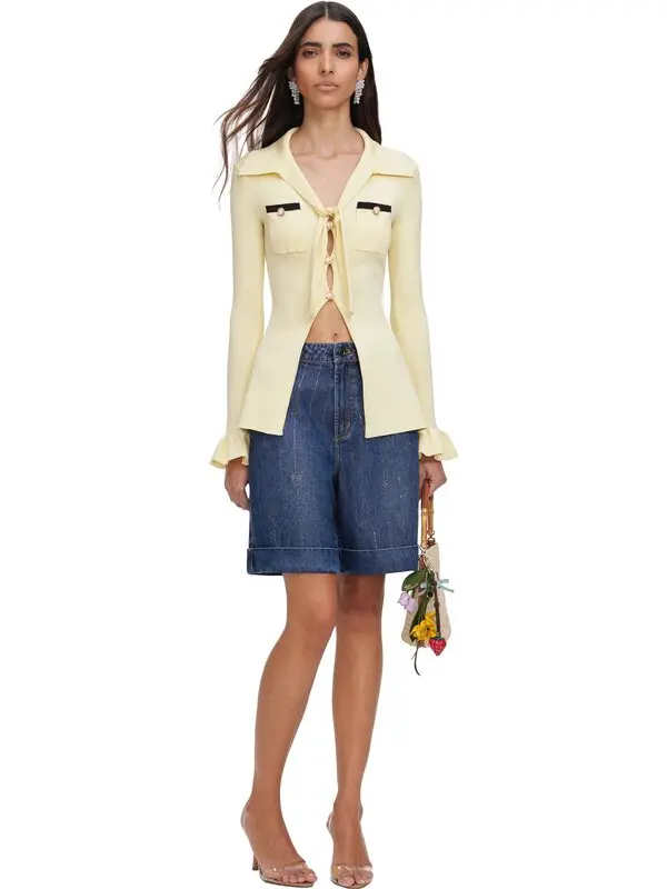 SELF-PORTRAIT Knit Shirt With Contrast Trim - Giallo