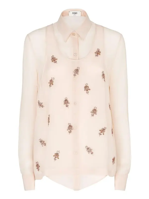 Fendi Floral-embellished Silk Shirt - Pink