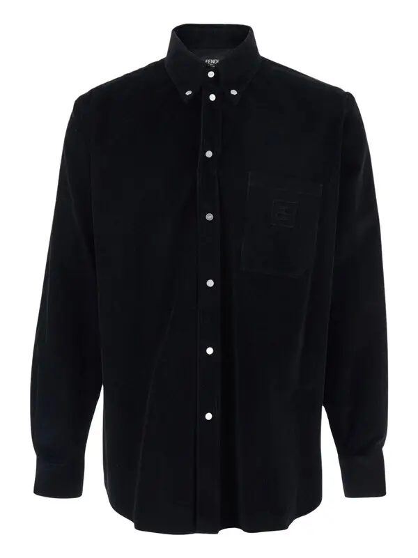 Fendi S Velvet Button-down Shirt With Chest Pocket - Jet