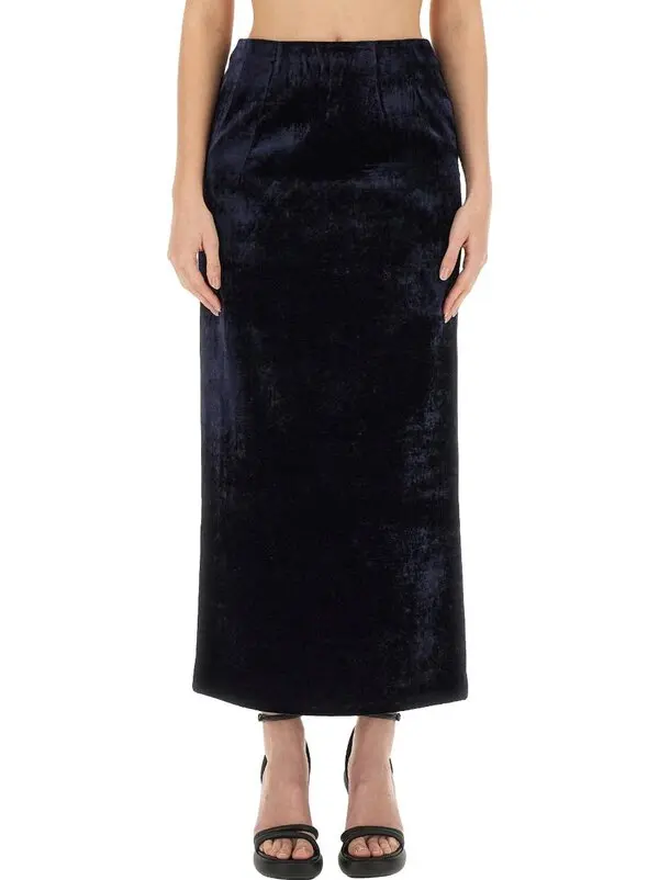 Fendi Velvet Maxi Skirt With Zip Embellishment - Blue