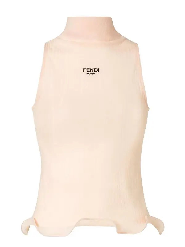 Fendi Ribbed High Neck Sleeveless Top - Pink