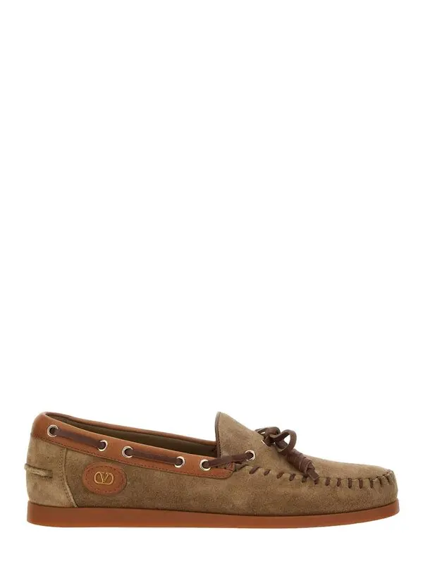 Valentino Garavani Suede And Leather Loafers - Beige