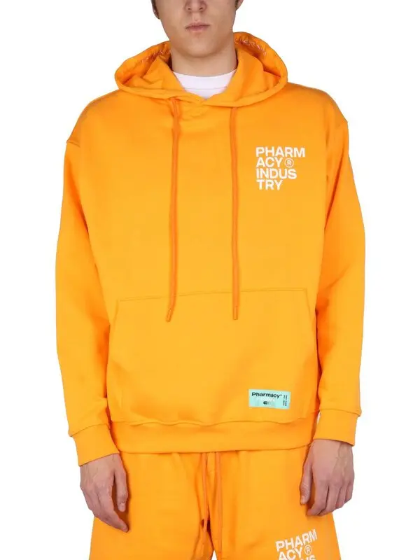PHARMACY INDUSTRY Logo Print Drawstring Hoodie - Orange