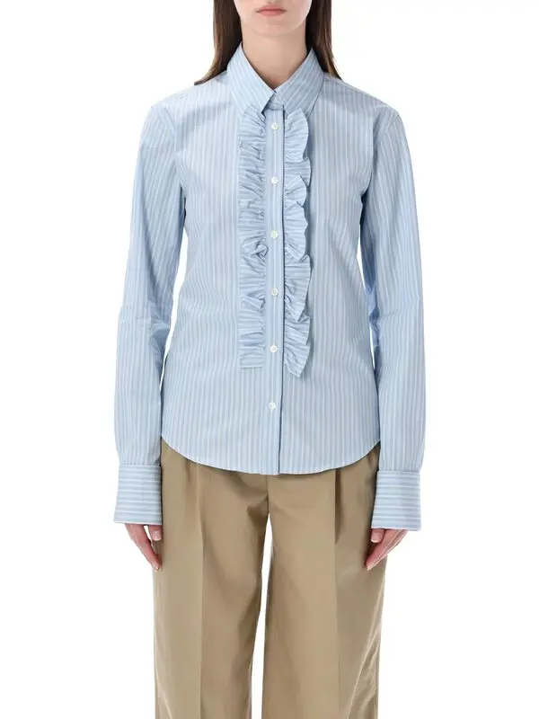AMI Paris Cotton Long Sleeve Ruffled Shirt - Blue