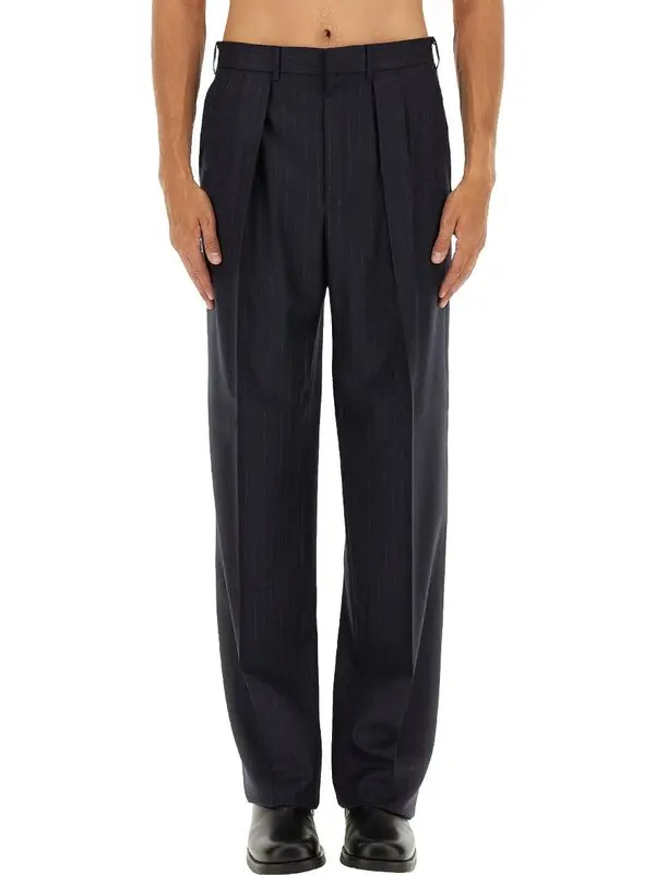 TOM FORD Subtle Pinstripe Double Pleat Wool Trousers - Blue