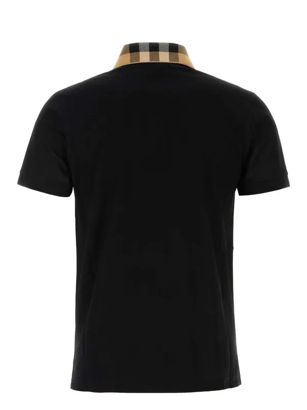 Burberry Check Collar Cotton Polo Shirt - Black