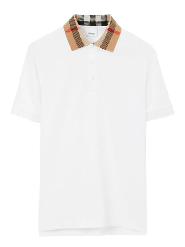 Burberry Check Collar Cotton Polo Shirt - White