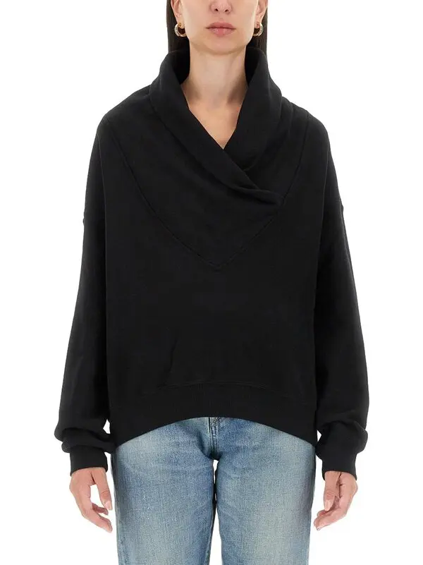 Saint Laurent Cowl Neck Cotton Sweatshirt - Black