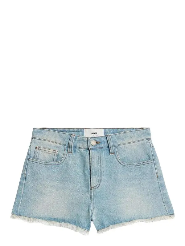 AMI Paris Light Wash Denim Shorts - Blue