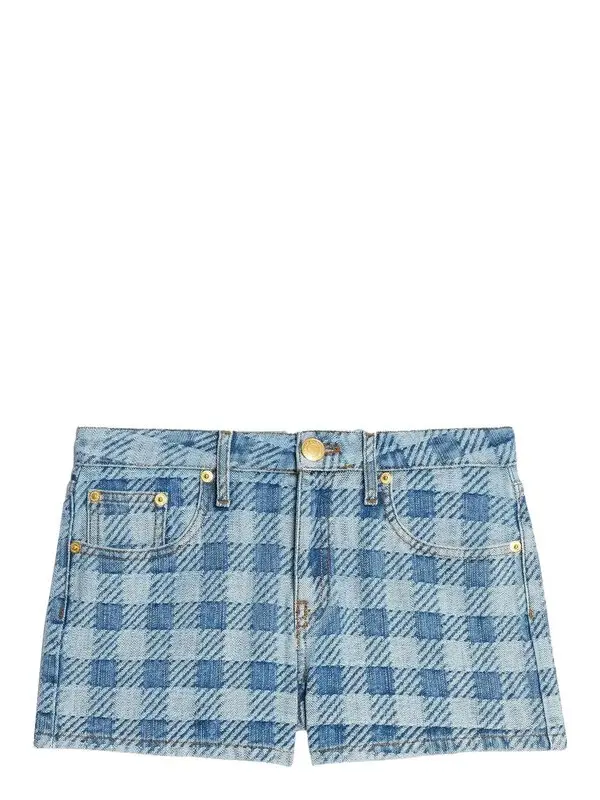 AMI Paris Checked Denim Shorts - Blue