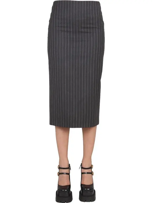 Versace Virgin Wool Pinstripe Pencil Skirt - Grey