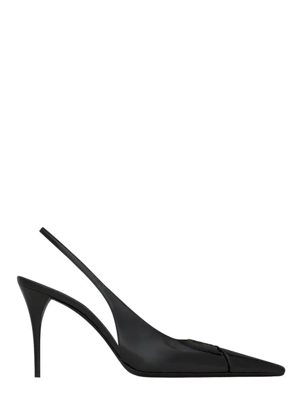 Saint Laurent Slingback Heels With Engraved Insole, 9 Cm Heel Height - Nero