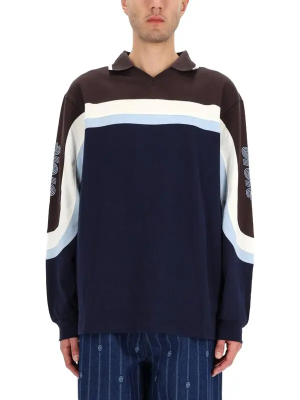 Drole De Monsieur Color-blocked Long Sleeve Rugby Polo Shirt - Blue