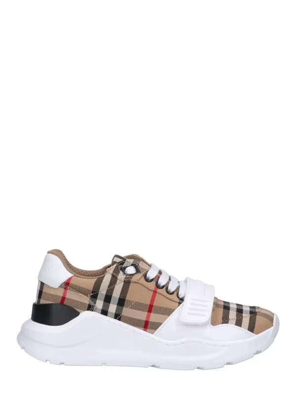 Burberry Vintage Check Organic Cotton And Leather Trim Low-top Sneakers - Beige