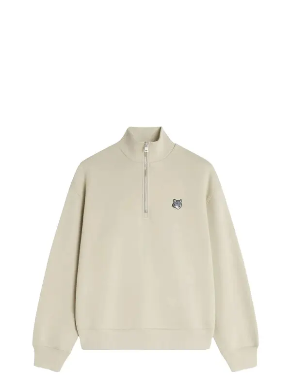 Maison Kitsuné Half Zip Sweatshirt With Fox Head Emblem - Tealeaf