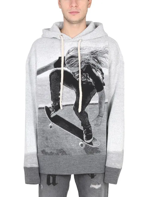 Palm Angels Skater Print Hooded Sweatshirt - Grey