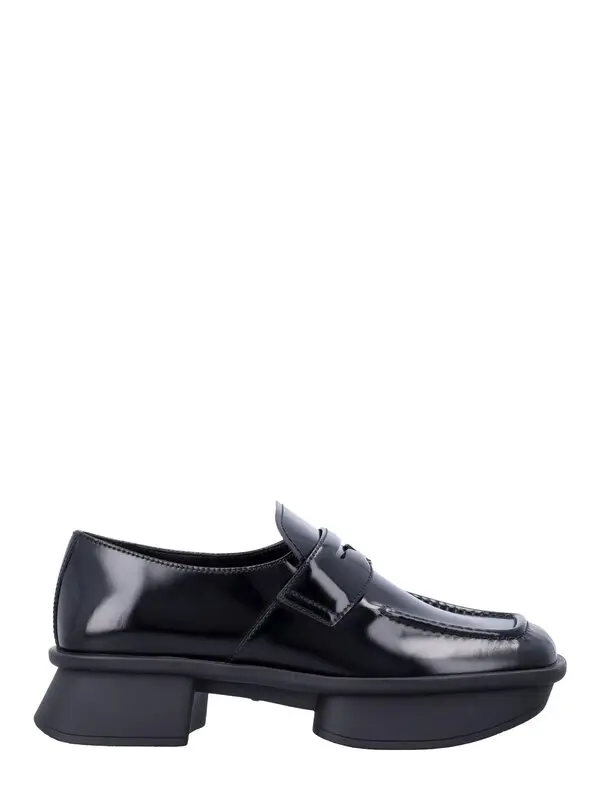 Prada Square Toe Brushed Leather Loafers - Black