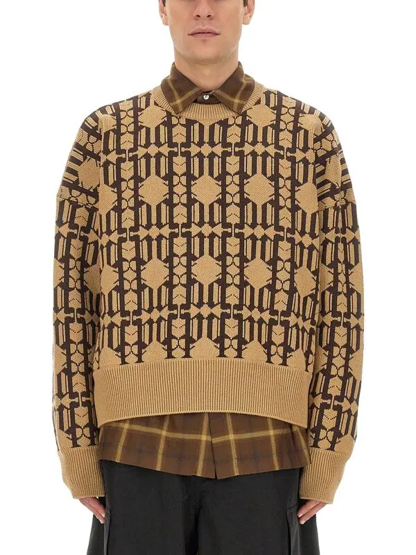 Palm Angels Jacquard Monogram Knit Sweater - Beige