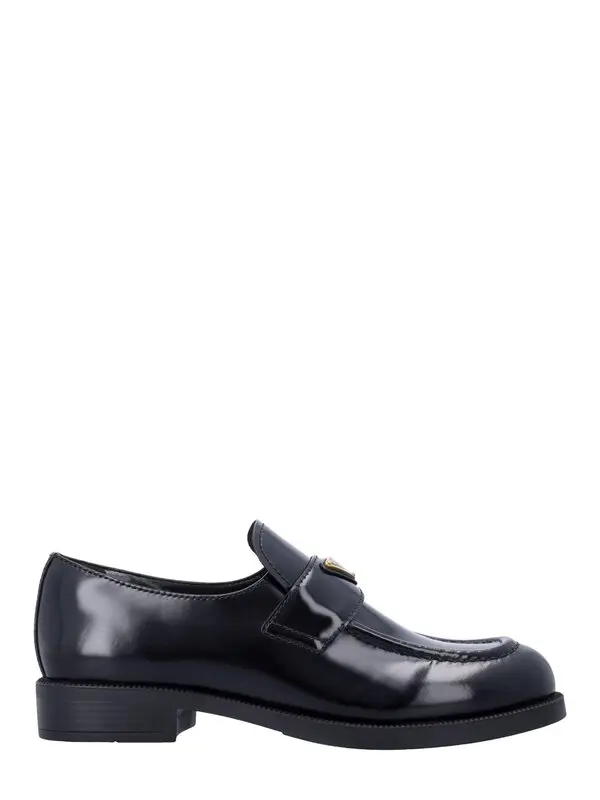 Prada Leather Loafers With Enamel Triangle Logo - Black