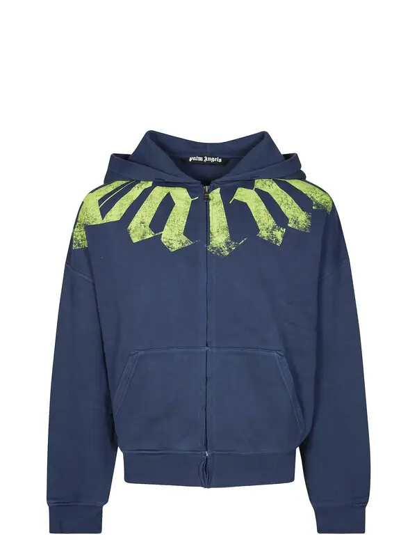 Palm Angels Logo Zip Hoodie - Blu