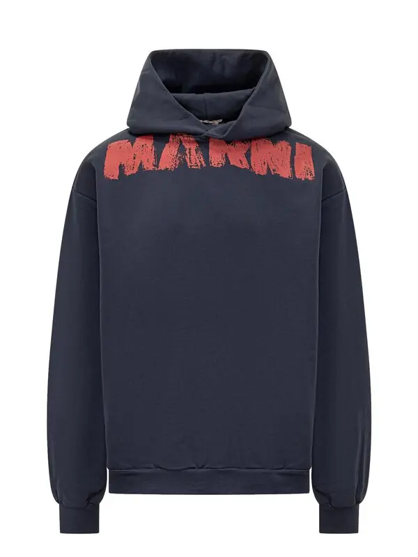 Marni Hooded Sweatshirt With Bold Logo - Blu