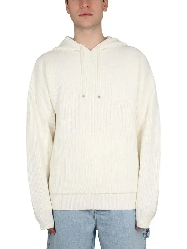 Drole De Monsieur Logo-embroidered Waffle-knit Hoodie - Beige