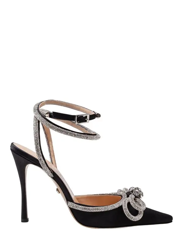 Mach & Mach Double Bow Embellished Satin Pumps - Black