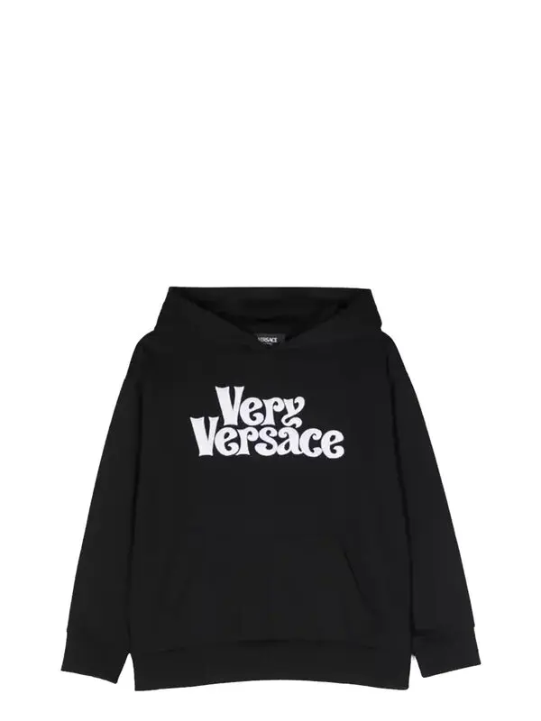 Versace Cotton Embroidered Logo Hoodie - Black