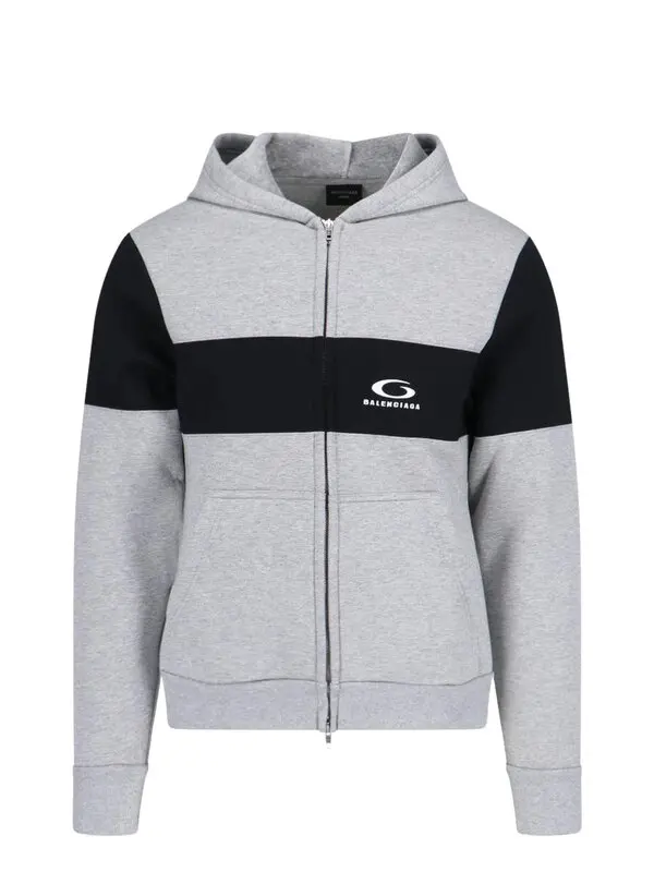 Balenciaga Color Blocked Zip-up Hoodie - Grey