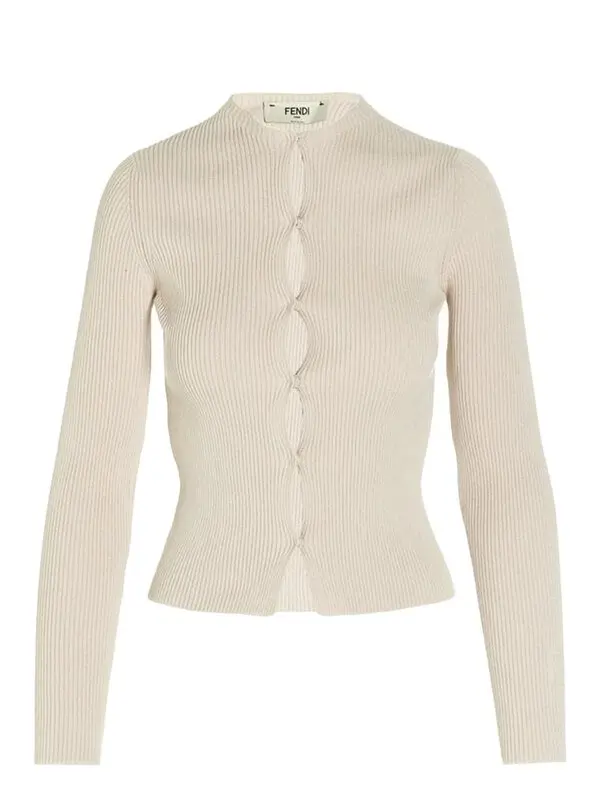 Fendi Ribbed-knit Cotton-blend Cardigan - Beige