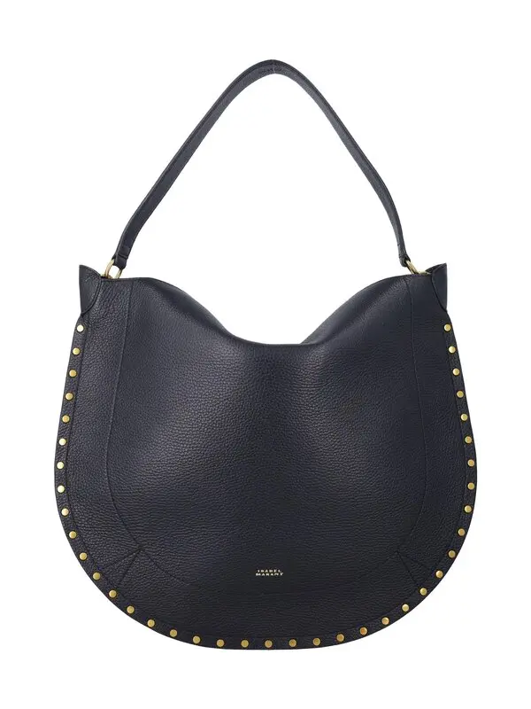 Isabel Marant Étoile Oskan Hobo Soft Grained Leather Bag With Stud Embellishments - Black