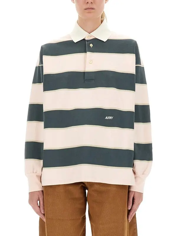 AUTRY Striped Long Sleeve Polo Shirt - Multicolour
