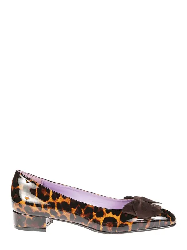 CAREL Leopard Print Suede Ballerina Flats With Bow Detailing - Marrone