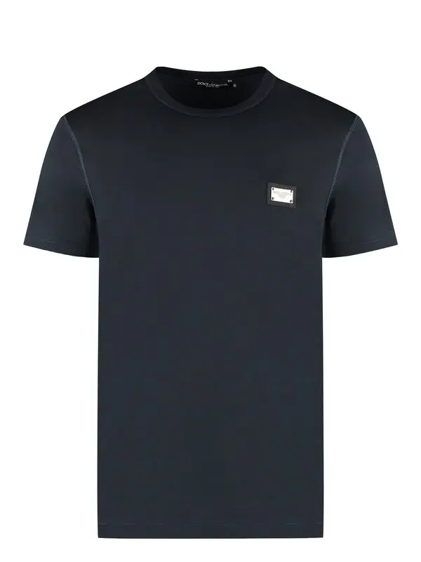 Dolce & Gabbana Cotton T-shirt With Branded Tag - Blue