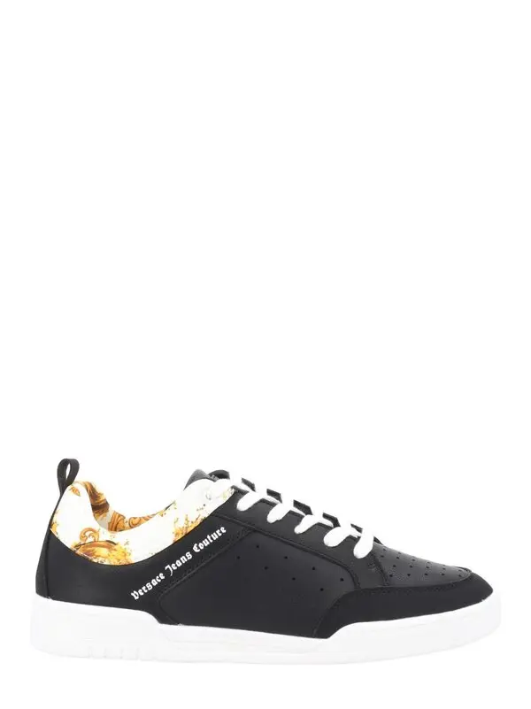 Versace Leather Low-top Sneakers With Printed Accents - Black