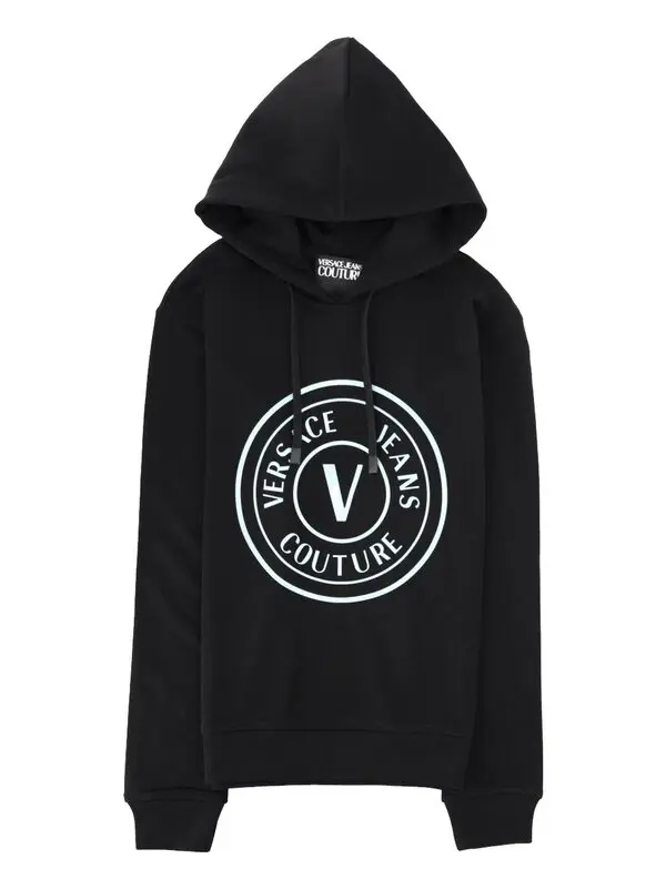 Versace Logo Embellished Hooded Sweatshirt - Black
