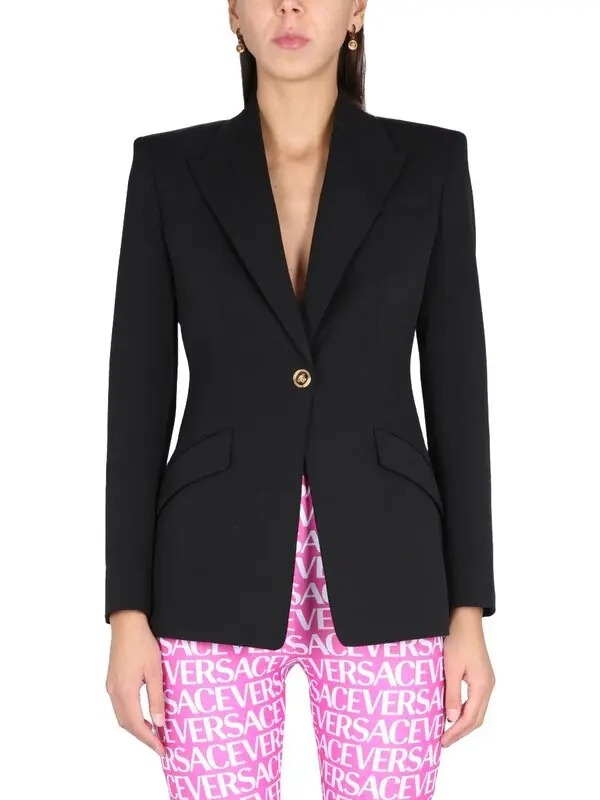 Versace Single-breasted Blazer With Peak Lapel - Black