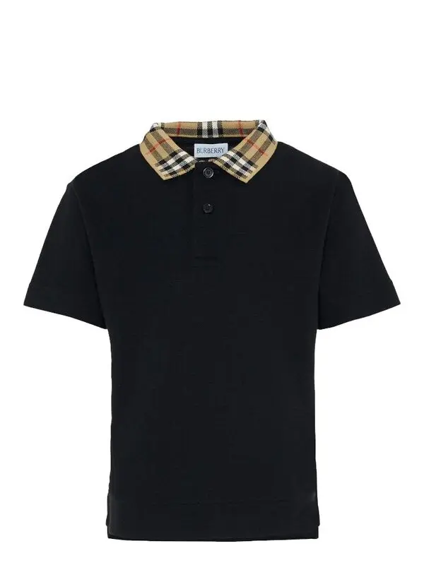 Burberry Check Collar Cotton Polo Shirt - Black