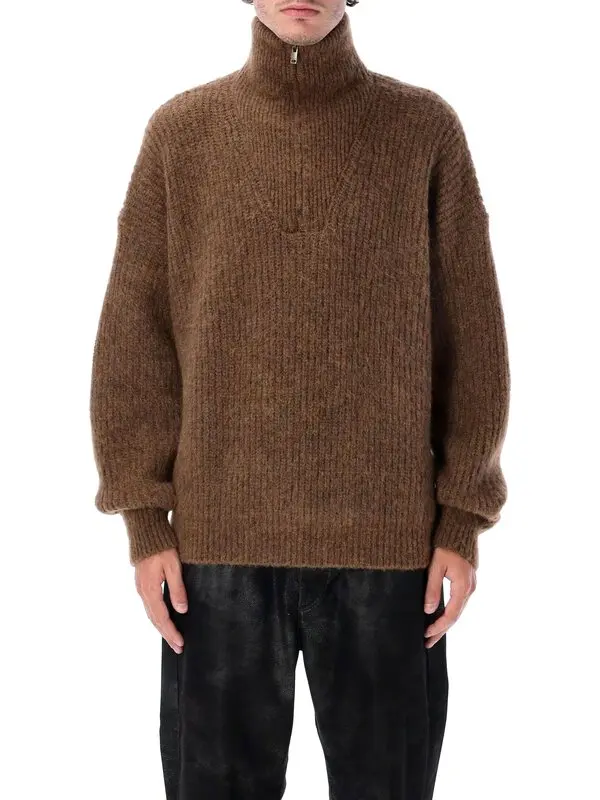 MARANT Quarter Zip Chunky Sweater - Brown