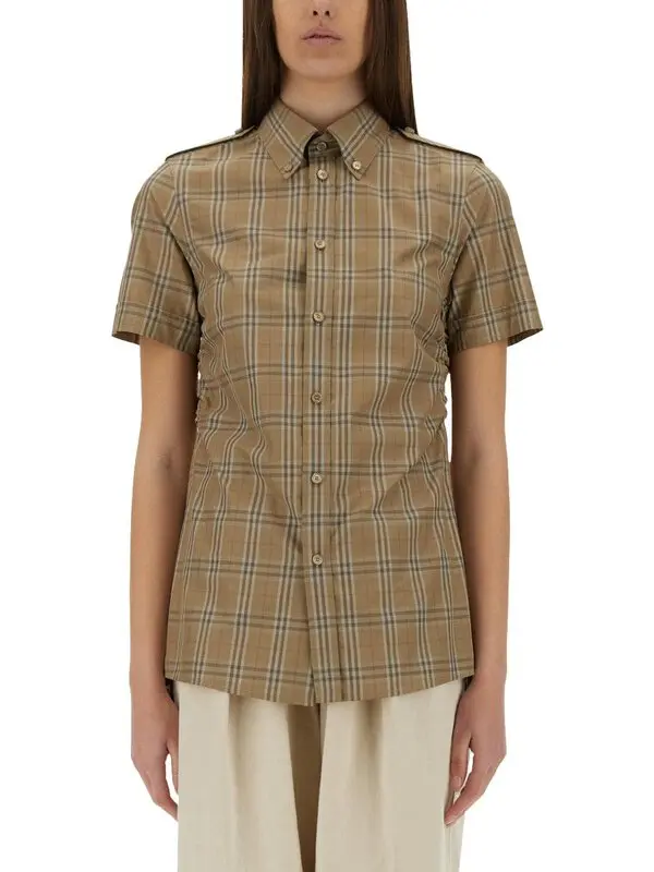 Burberry Checked Cotton Shirt - Brown