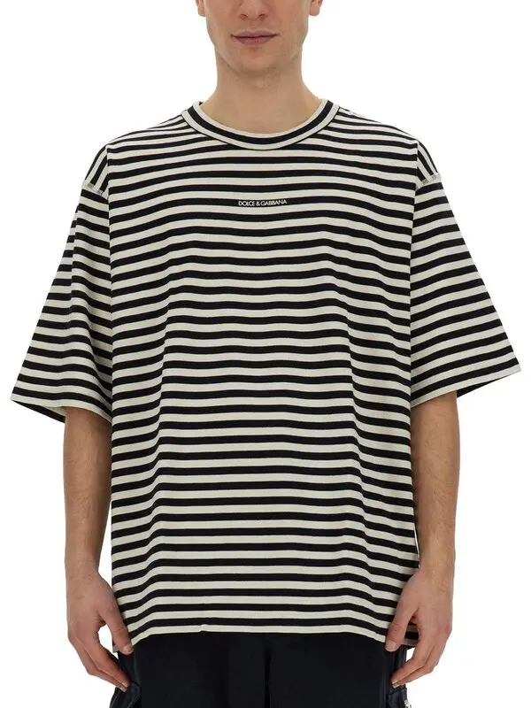 Dolce & Gabbana Cotton Jersey Stripe Pattern T-shirt With Logo - Multicolour
