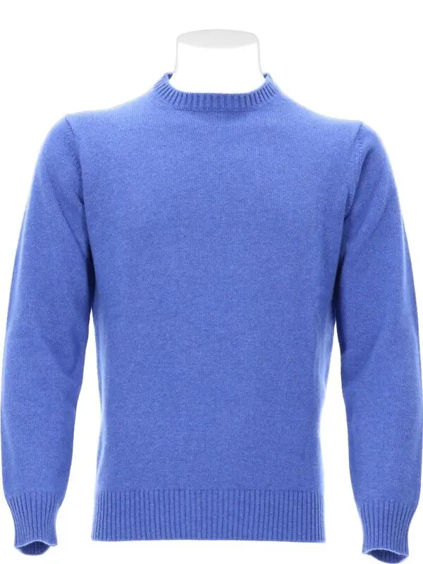 KANGRA Ribbed Crew Neck 100% Cashmere Pullover - Blue