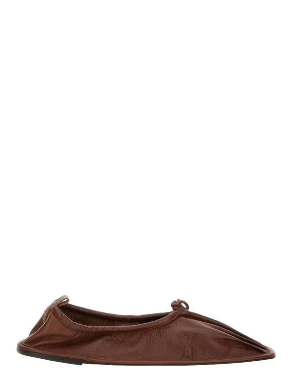 Hereu Puntera Gathered Leather Ballet Flats - Brown