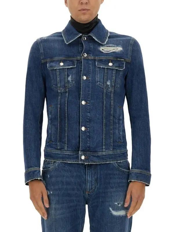 Dolce & Gabbana Jacket With Distressed Details - Denim