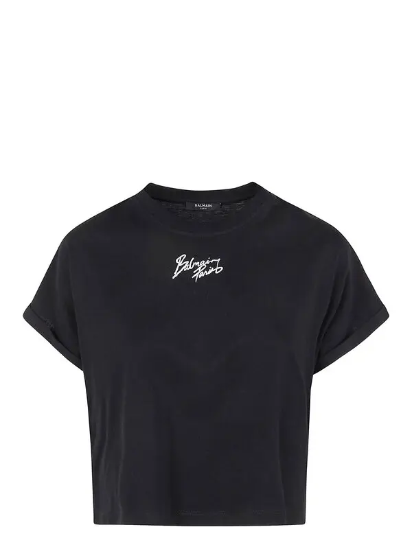 Balmain Cropped T-shirt With Paris Graphic - Black