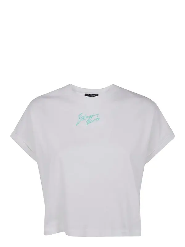 Balmain Cropped T-shirt With Paris Graphic - White