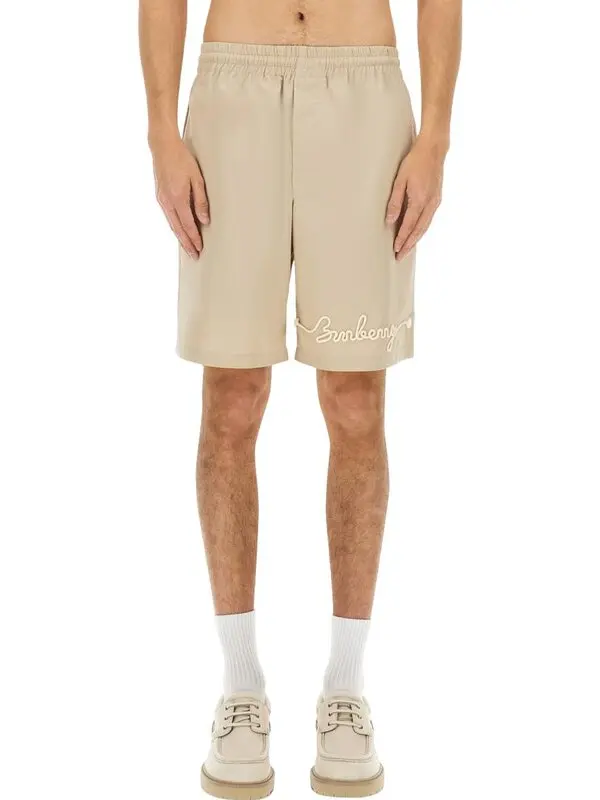Burberry Logo Detail Cotton Shorts - Beige