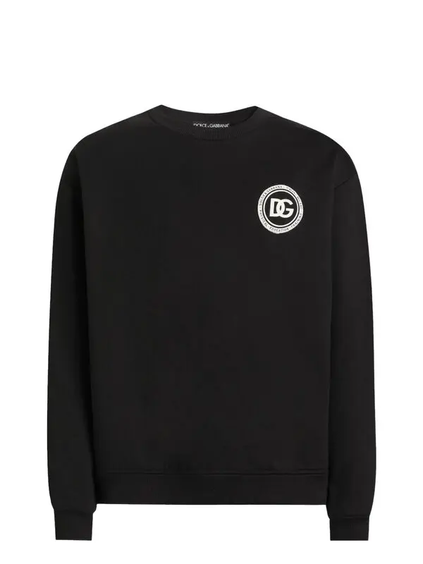 Dolce & Gabbana Logo Patch Crew Neck Long Sleeve Sweater - Black