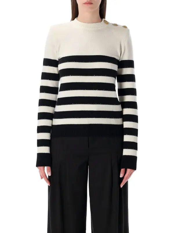 Balmain Striped Buttoned Knit Jumper - White
